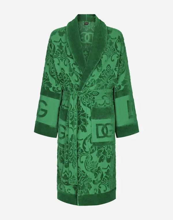 Dolce & Gabbana Bathrobe In Terry Cotton Jacquard Monochrome Bathrobes - Multicolor