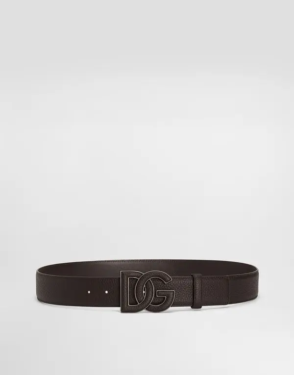 Dolce & Gabbana Deerskin-print Calfskin Belt With Dg Logo - Brown