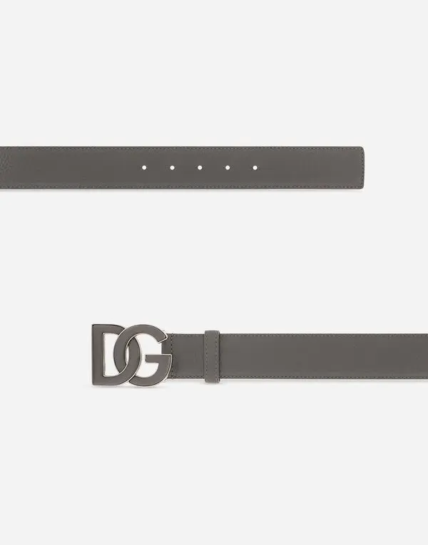 Dolce & Gabbana Deerskin-print Calfskin Belt With Logo Print Belts - Grey