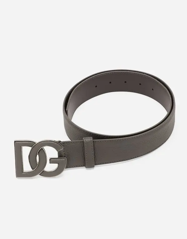 Dolce & Gabbana Deerskin-print Calfskin Belt With Logo Print Belts - Grey