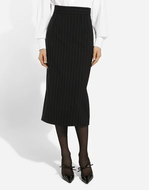 Dolce & Gabbana Pinstriped Wool Calf-length Skirt