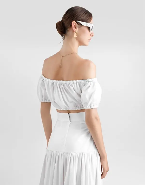 Dolce & Gabbana Cotton Poplin Bardot Crop Top