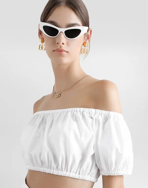 Dolce & Gabbana Cotton Poplin Bardot Crop Top