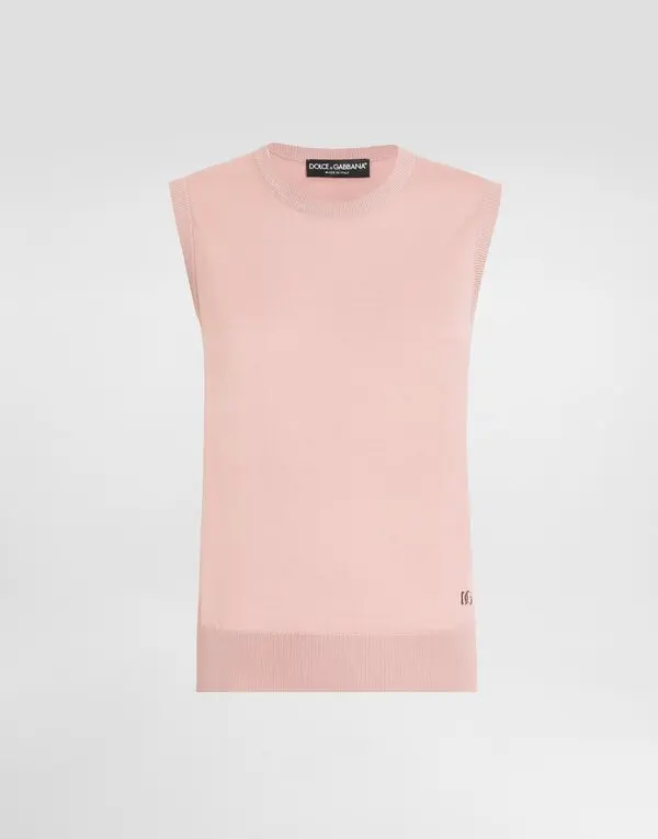 Dolce & Gabbana Wool Tank Top With Dg Logo Embroidery T-shirts And Sweatshirts - Pink