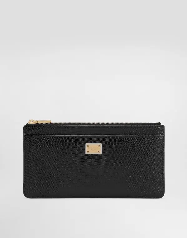 Dolce & Gabbana Iguana-print Leather Card Holder With Plate Wallets And Small Leather Goods Leather - Black
