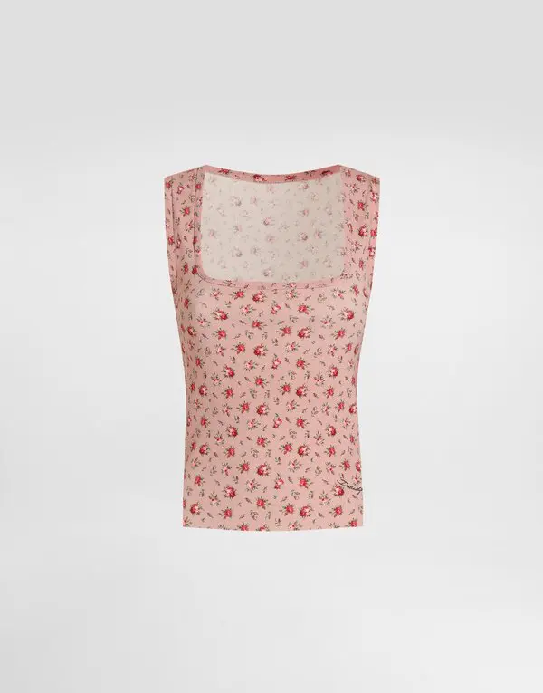 Dolce & Gabbana Small Rose-print Viscose Tank Top T-shirts And Sweatshirts - Multicolor