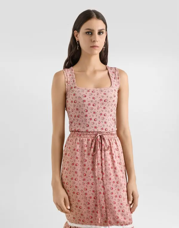 Dolce & Gabbana Small Rose-print Viscose Tank Top - Multicolor