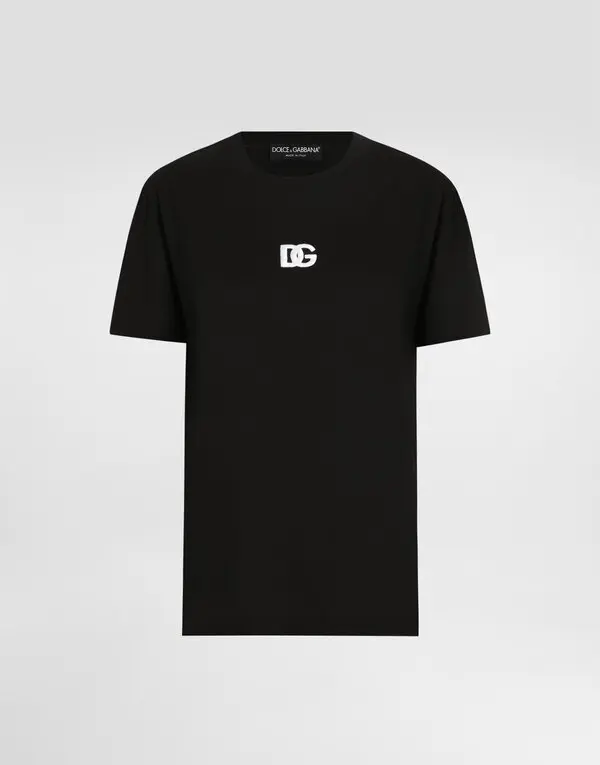 Dolce & Gabbana Jersey T-shirt With Dg Logo Embroidery T-shirts And Sweatshirts - Black