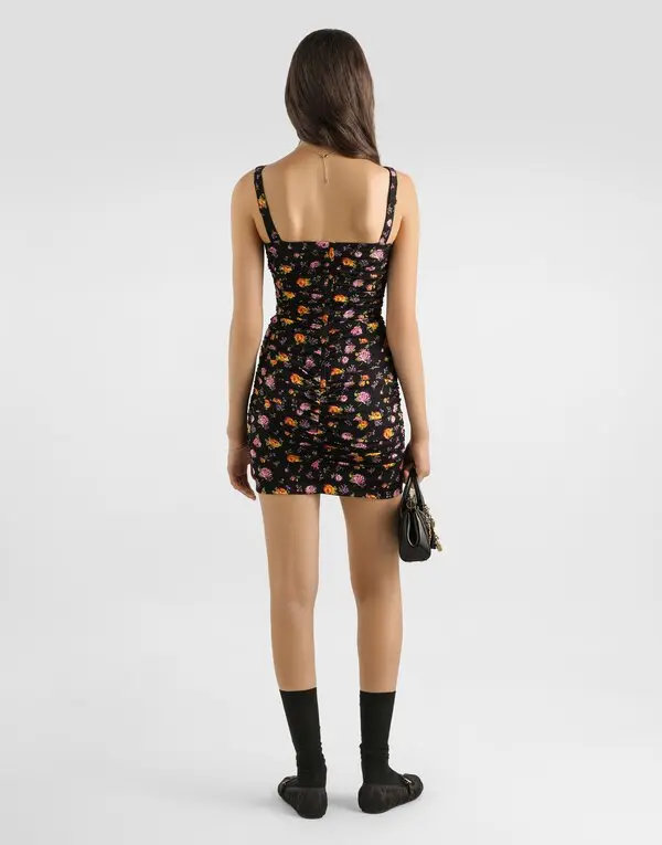 Dolce & Gabbana Rose Bouquets-print Draped Charmeuse Dress - Multicolor
