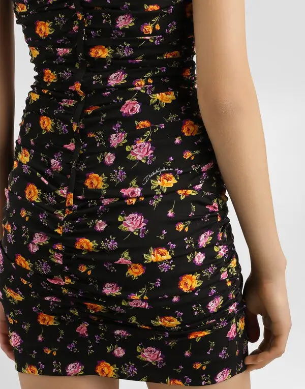 Dolce & Gabbana Rose Bouquets-print Draped Charmeuse Dress - Multicolor
