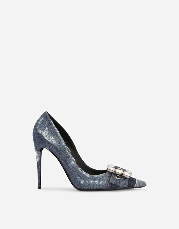Dolce & Gabbana Patchwork Denim Pumps With Rhinestone Buckle Pumps And Slingback Denim