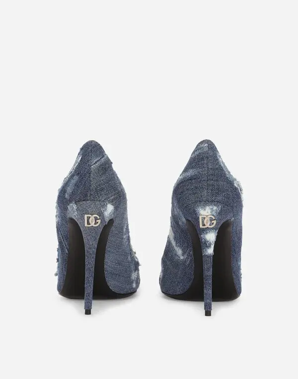 Dolce & Gabbana Patchwork Denim Pumps With Rhinestone Buckle Pumps And Slingback Denim