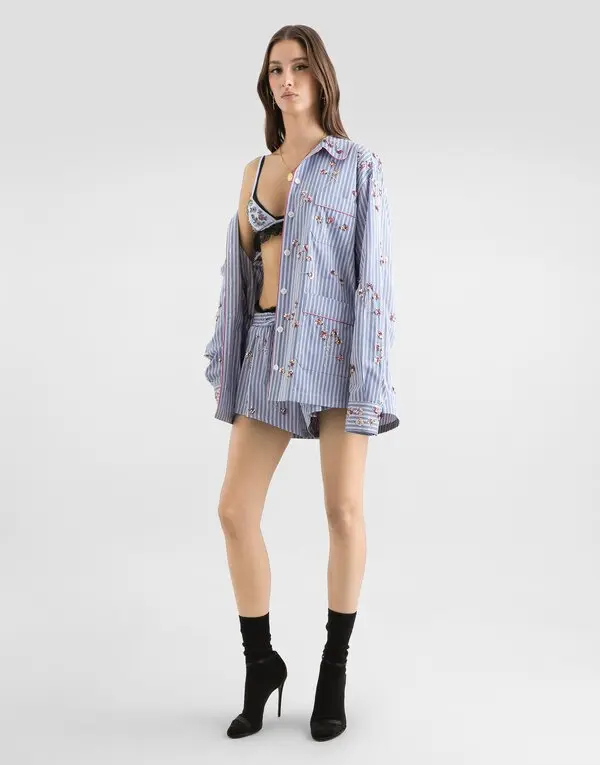 Dolce & Gabbana Crystal Flower-print Cotton Shorts