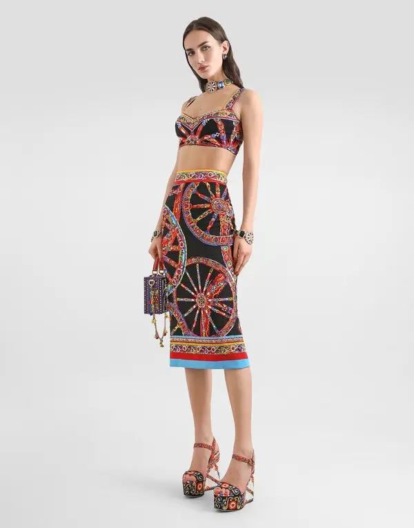 Dolce & Gabbana Carretto-print Embellished Charmeuse Maxi Skirt
