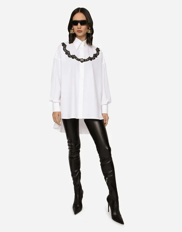 Dolce & Gabbana Oversize Poplin Shirt With Lace Inserts