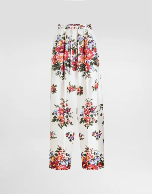 Dolce & Gabbana Flower Bouquet-print Twill Trousers Pants And Shorts - Multicolor