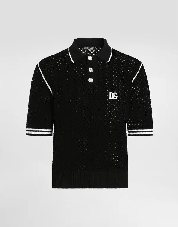 Dolce & Gabbana Crochet Effect Cotton Polo Shirt Sweaters And Cardigans Multi-colored