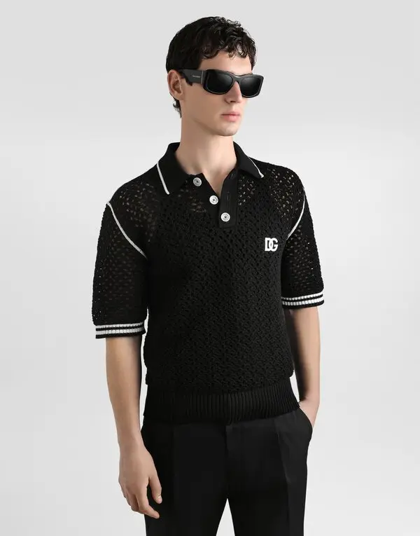 Dolce & Gabbana Crochet Effect Cotton Polo Shirt Sweaters And Cardigans Multi-colored