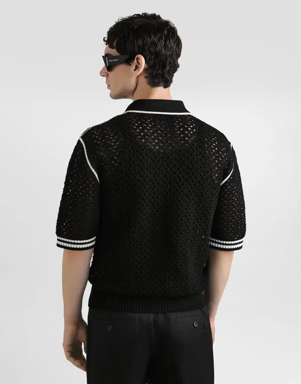 Dolce & Gabbana Crochet Effect Cotton Polo Shirt Sweaters And Cardigans Multi-colored