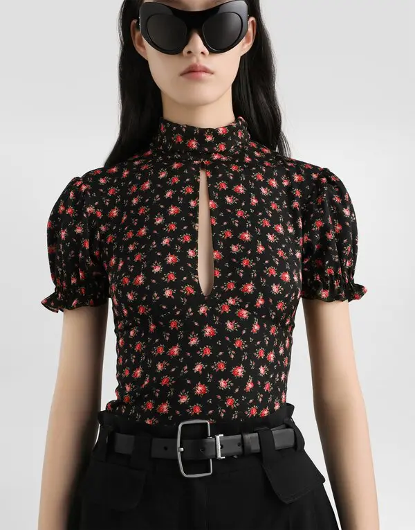 Dolce & Gabbana Rose-print Charmeuse Top