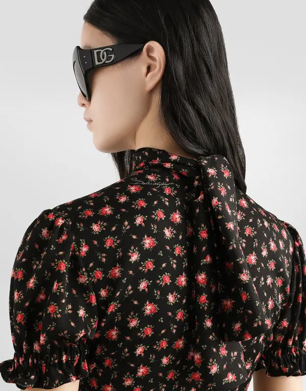 Dolce & Gabbana Rose-print Charmeuse Top