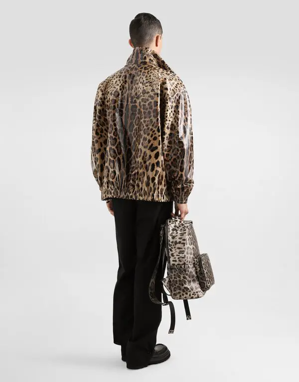 Dolce & Gabbana Leopard Technical Fabric Bomber Jacket