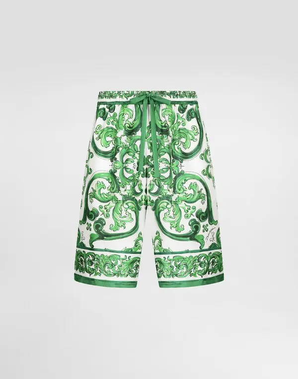 Dolce & Gabbana Majolica Silk Twill Jogging Shorts