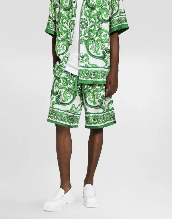 Dolce & Gabbana Majolica Silk Twill Jogging Shorts