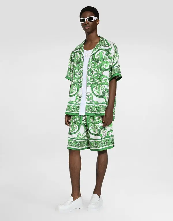 Dolce & Gabbana Majolica Silk Twill Jogging Shorts