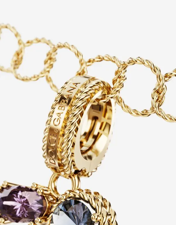 Dolce & Gabbana C" Charm In 18kt Yellow With Multicoloured Gemstones - Gold