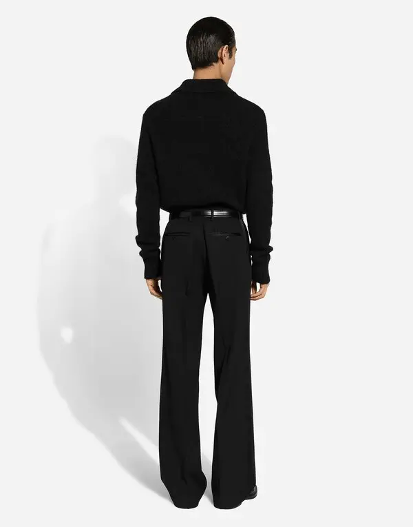 Dolce & Gabbana Long-sleeved Wool Polo Shirt With Embroidered Logo - Grey