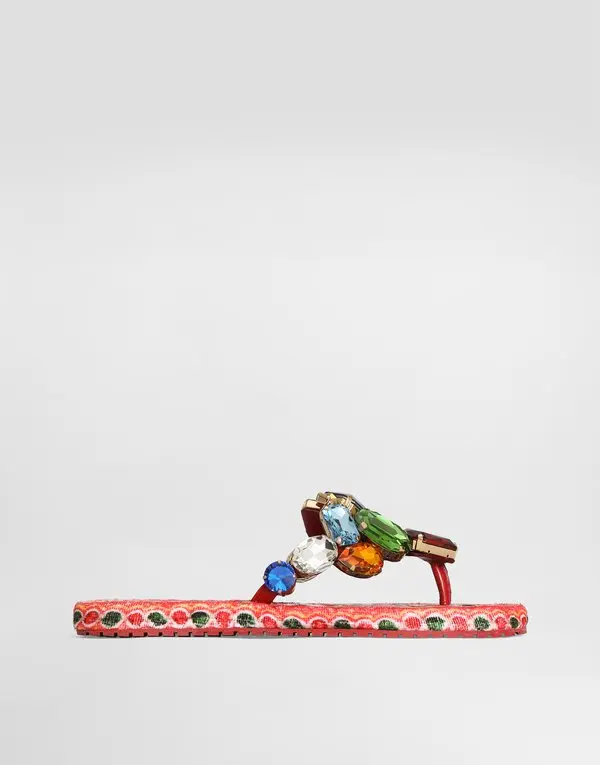 Dolce & Gabbana Embellished Patent Leather Sandals With Jewel Buckle - Multicolor