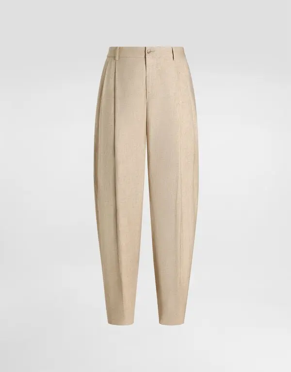 Dolce & Gabbana Beige Hemp And Silk Trousers With Tweed Effect