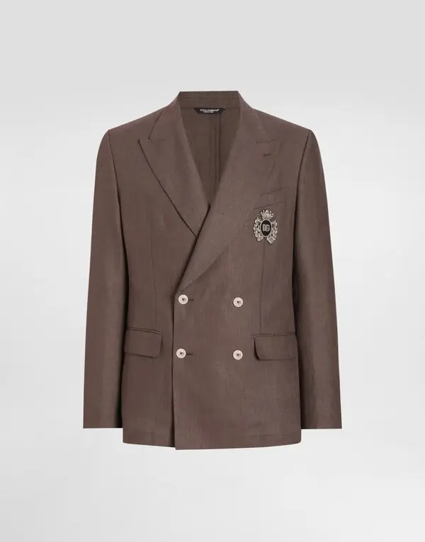 Dolce & Gabbana Double-breasted Linen Jacket With Patch Suits And Blazers - Brown