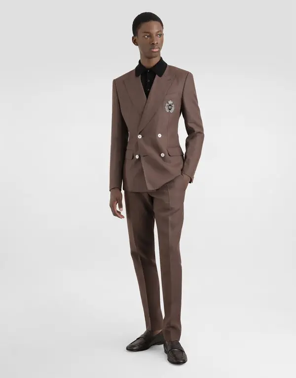 Dolce & Gabbana Double-breasted Linen Jacket With Patch Suits And Blazers - Brown