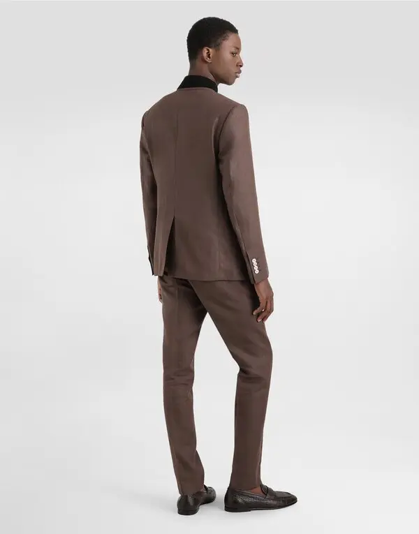 Dolce & Gabbana Double-breasted Linen Jacket With Patch Suits And Blazers - Brown
