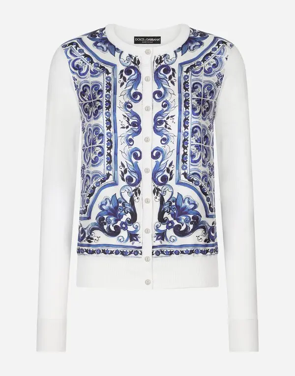 Dolce & Gabbana Majolica-print Silk And Twill Cardigan Sweaters And Cardigans Blue Silk - Multicolor
