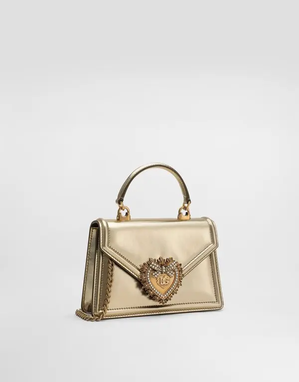 Dolce & Gabbana Small Devotion Bag In Mordore Nappa Leather Handbags Leather - Gold