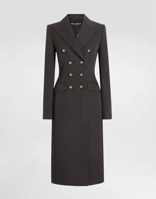Dolce & Gabbana Double-breasted Wool Coat With Dg-branded Buttons Coats And Jackets Gray - Grey