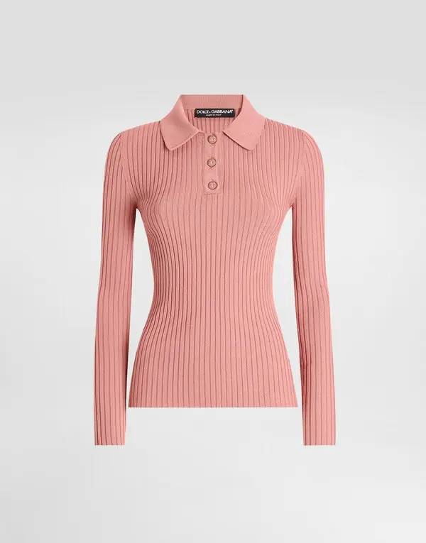 Dolce & Gabbana Ribbed Wool Polo-style Sweater Sweaters And Cardigans - Pink