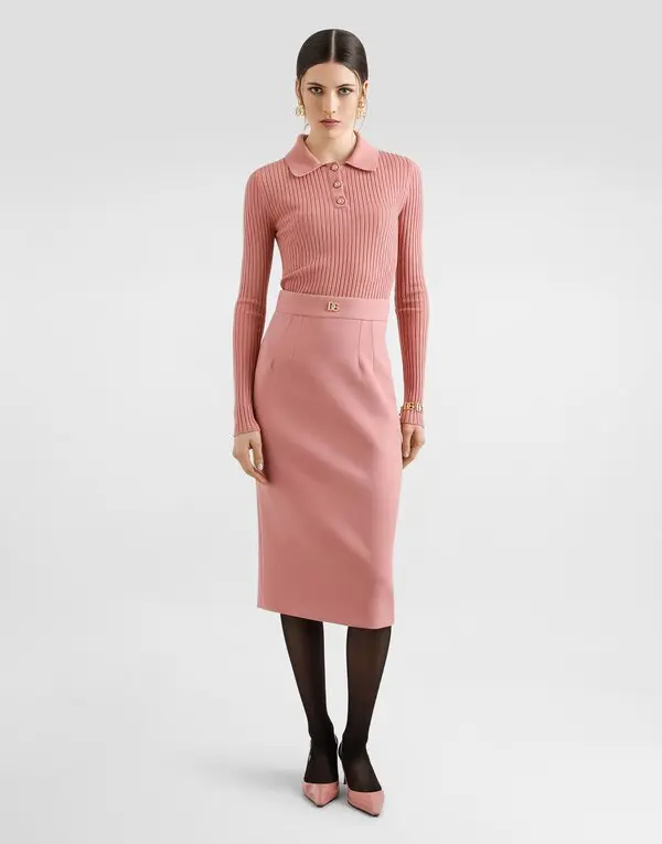 Dolce & Gabbana Ribbed Wool Polo-style Sweater Sweaters And Cardigans - Pink