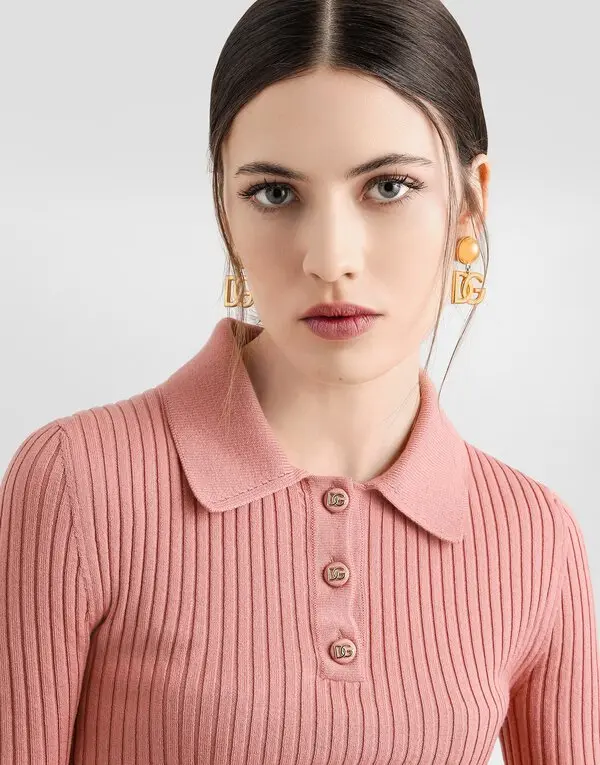 Dolce & Gabbana Ribbed Wool Polo-style Sweater Sweaters And Cardigans - Pink