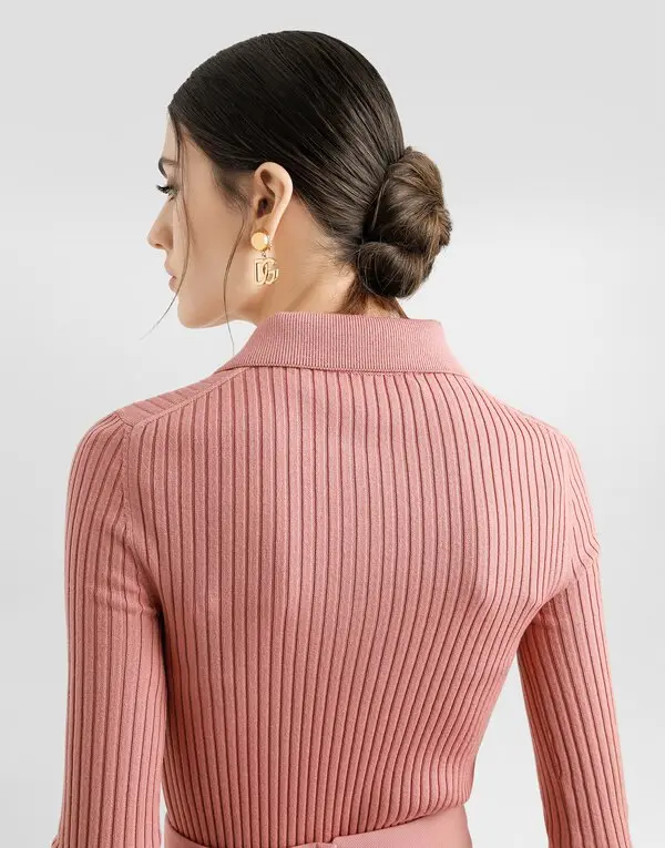 Dolce & Gabbana Ribbed Wool Polo-style Sweater Sweaters And Cardigans - Pink