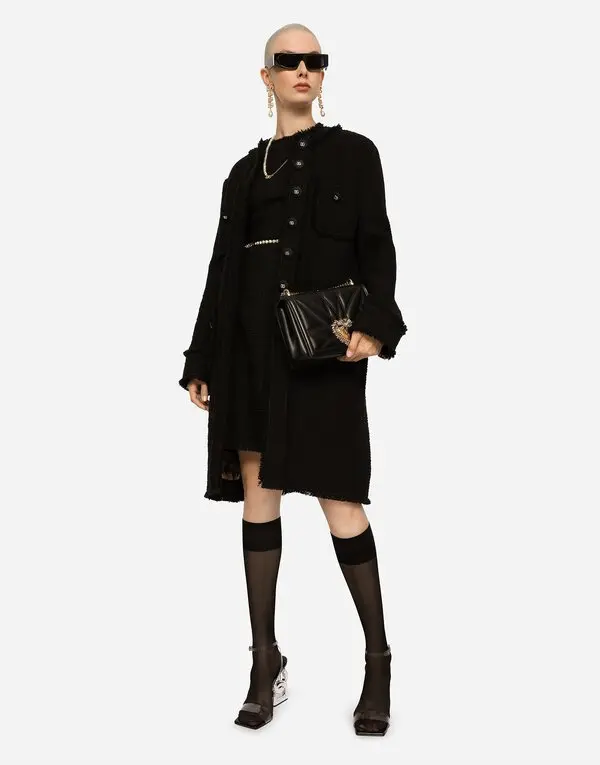 Dolce & Gabbana Textured Button-detailed Long Sleeve Coat - Black