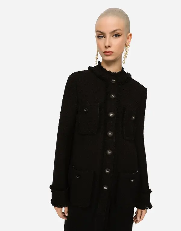 Dolce & Gabbana Textured Button-detailed Long Sleeve Coat - Black