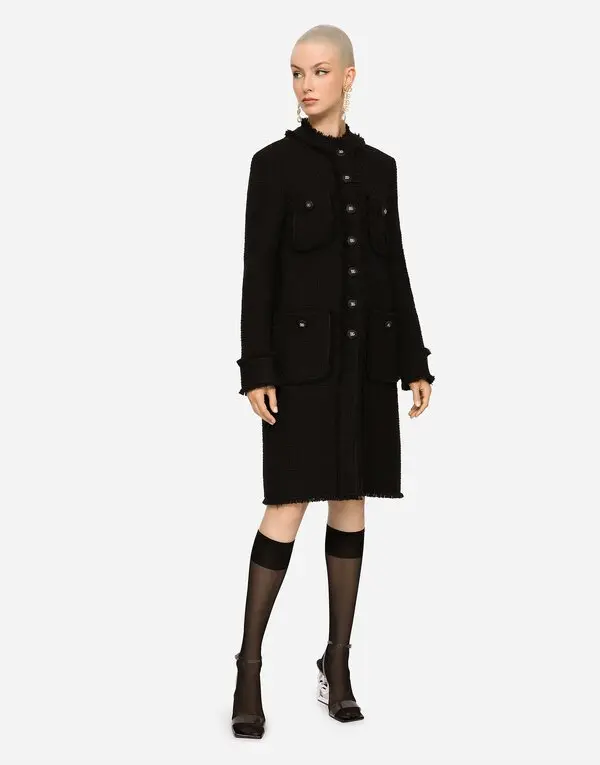 Dolce & Gabbana Textured Button-detailed Long Sleeve Coat - Black