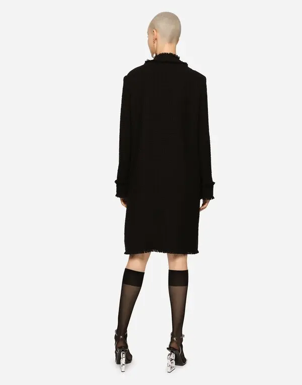 Dolce & Gabbana Textured Button-detailed Long Sleeve Coat - Black