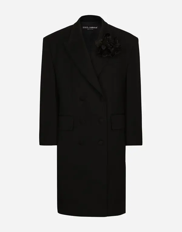 Dolce & Gabbana Textured Button-detailed Long Sleeve Coat - Black