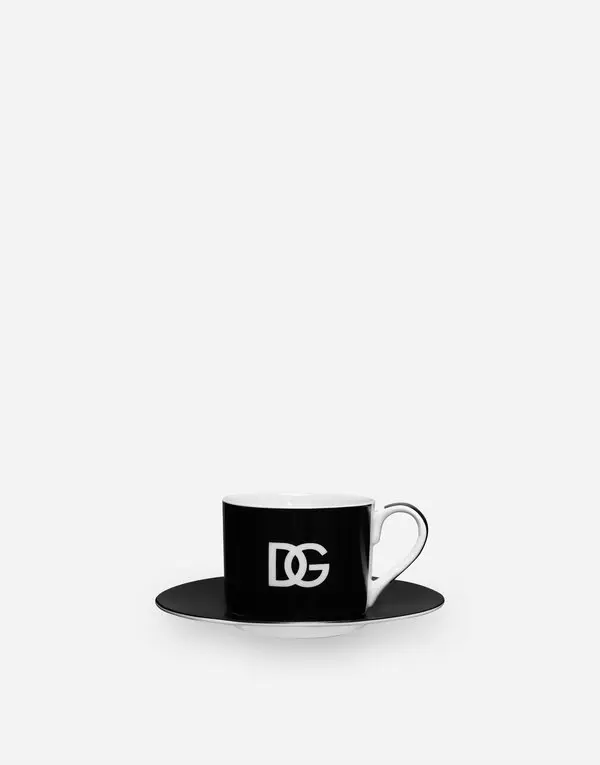 Dolce & Gabbana Set 2 Porcelain Teacups With Saucers Tea Cups