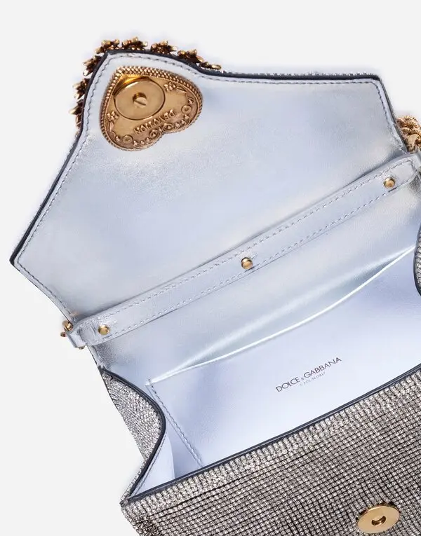 Dolce & Gabbana Small Devotion Bag In Mordore Nappa Leather With Rhinestone Detailing Handbags - Silver